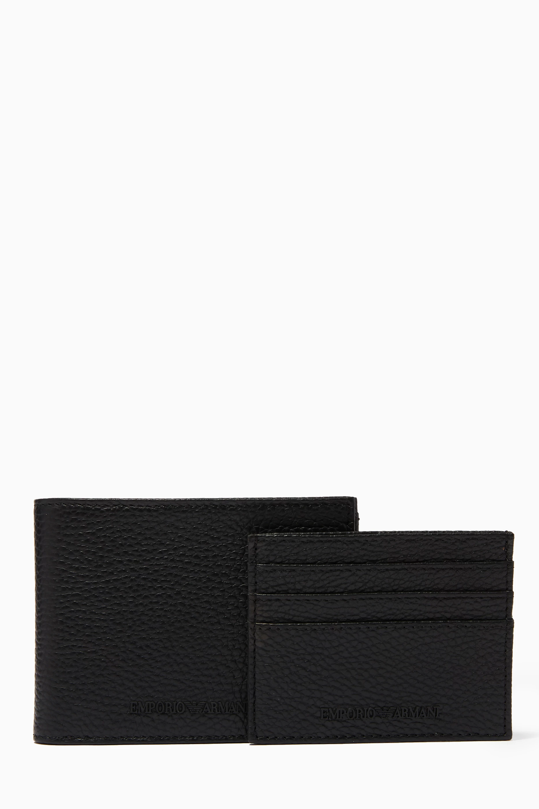 Buy Emporio Armani Black Wallet Card Holder Gift Set in Tumbled Leather for Men Online Ounass Kuwait