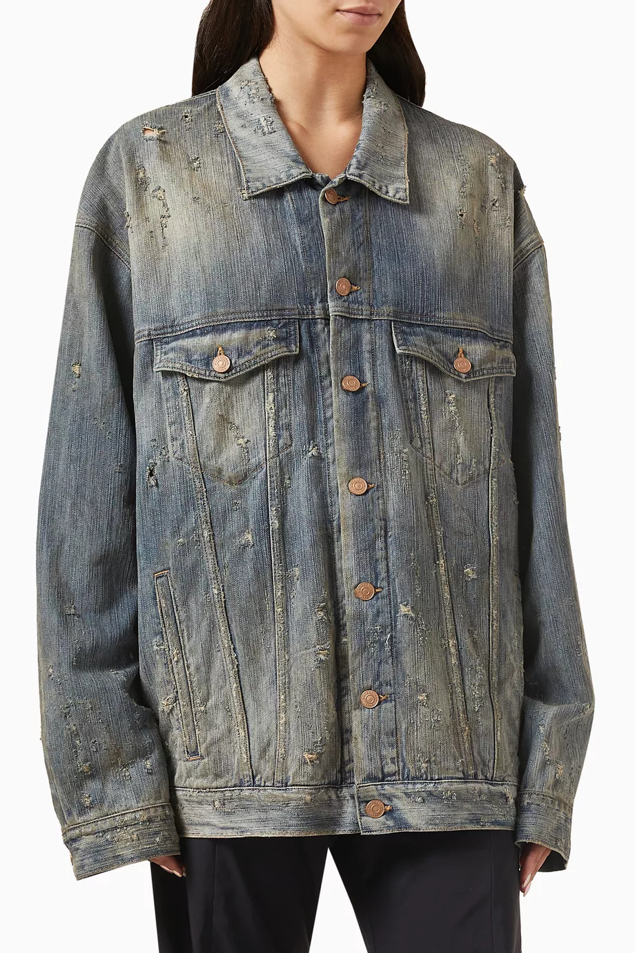 Balenciaga Paint Splattered Denim Jacket In Black For Men, 56% OFF